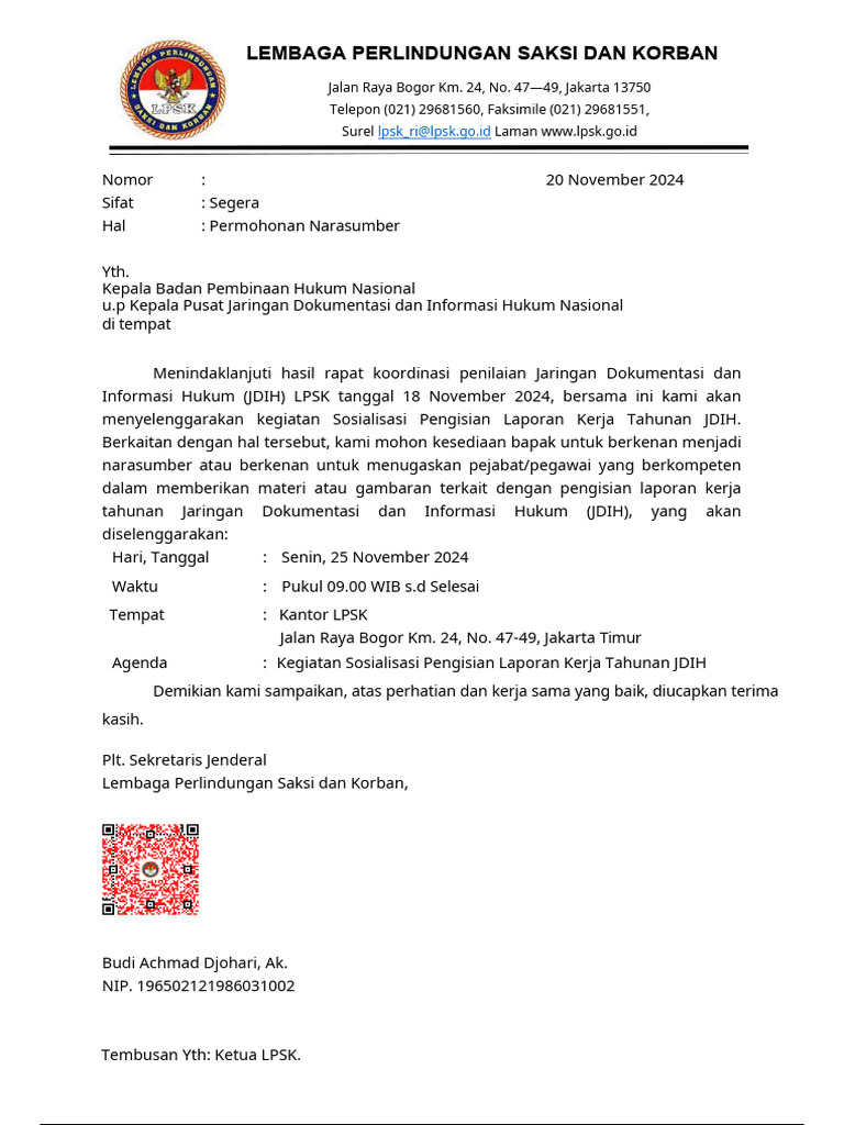 Surat Permohonan Narasumber Kegiatan Sosialisasi Pengisian Laporan ...