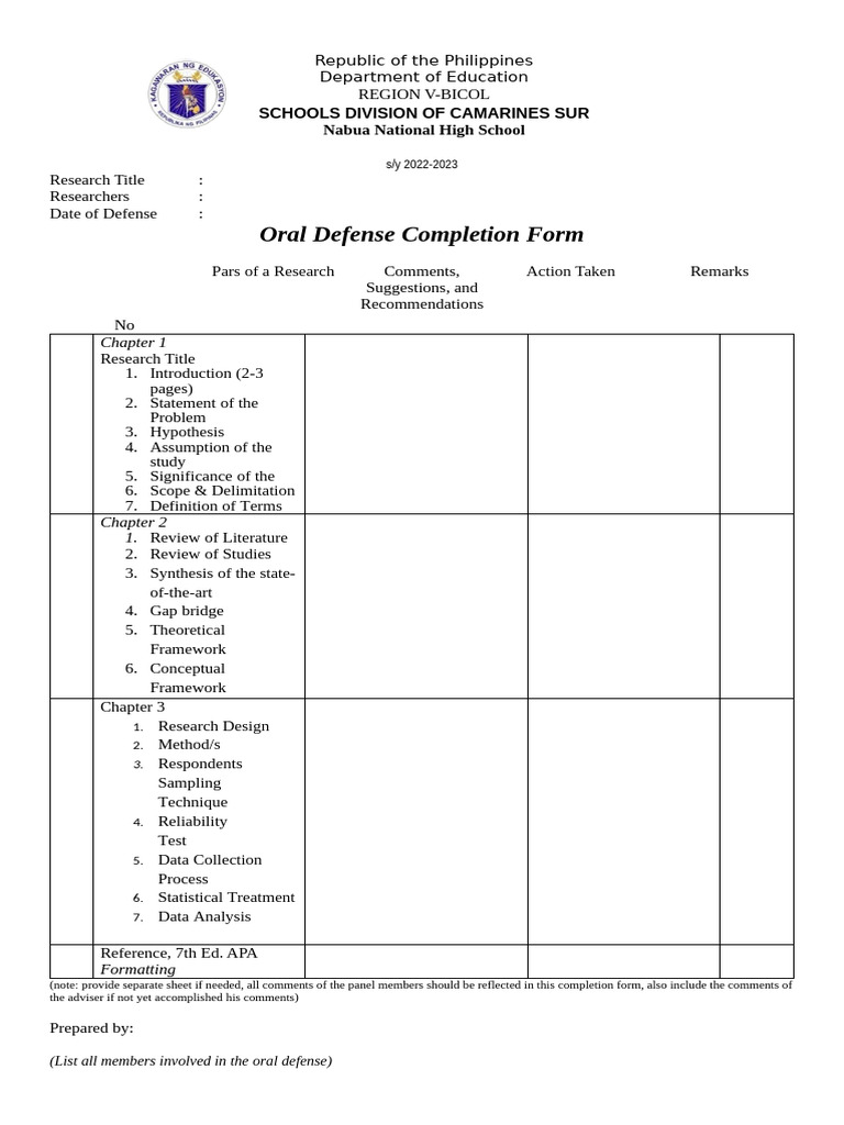 Research Defense Documentation Template | PDF