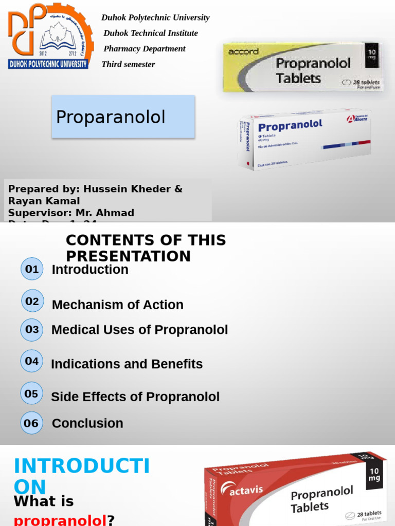 Propranolol: Uses, Benefits, and Side Effects | PDF
