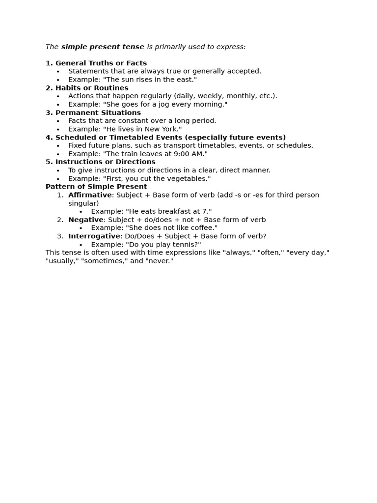 The Simple Present Tense | PDF