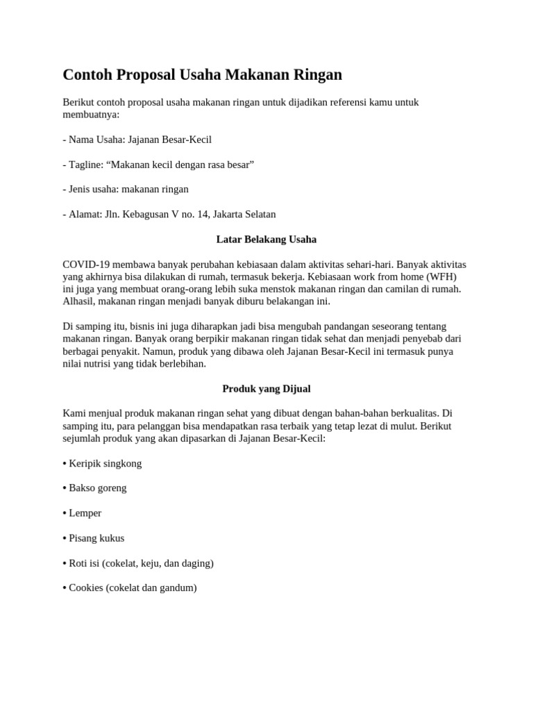 Contoh Proposal Usaha Sederhana | PDF