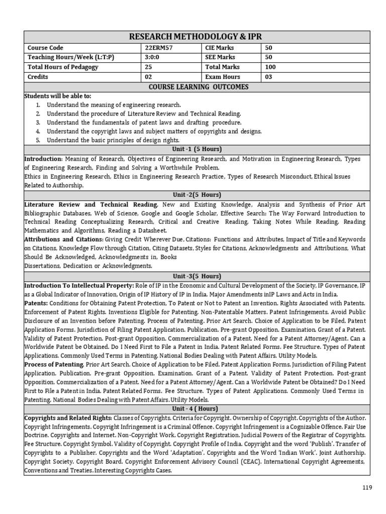 Research Methodology & IPR - 22ERM57 | PDF | Patent | Copyright