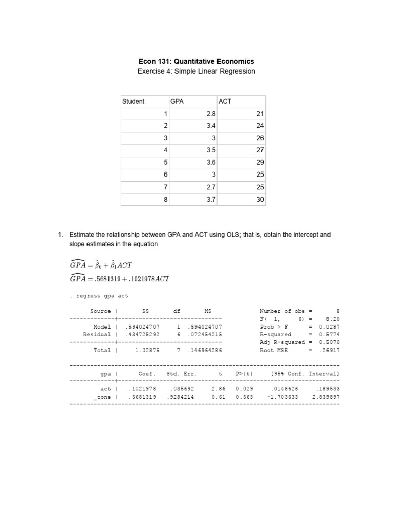 Exercise 4 - Simple Linear Regression | PDF | Coefficient Of ... Exercise 4 - Simple Linear Regression | PDF | Coefficient Of ...