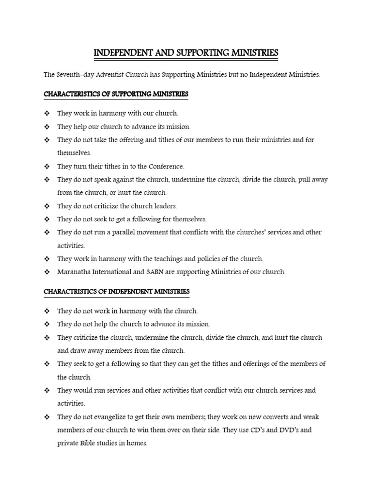 Independent and Supporting Ministries | PDF