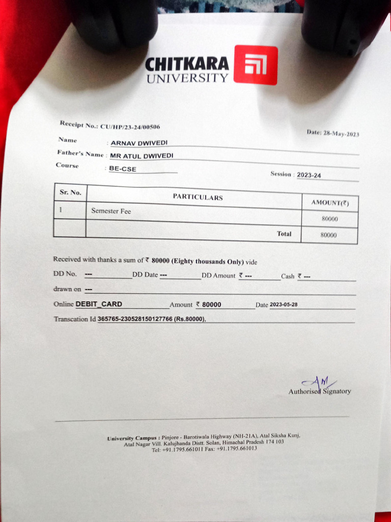 Chitkara Receipt | PDF