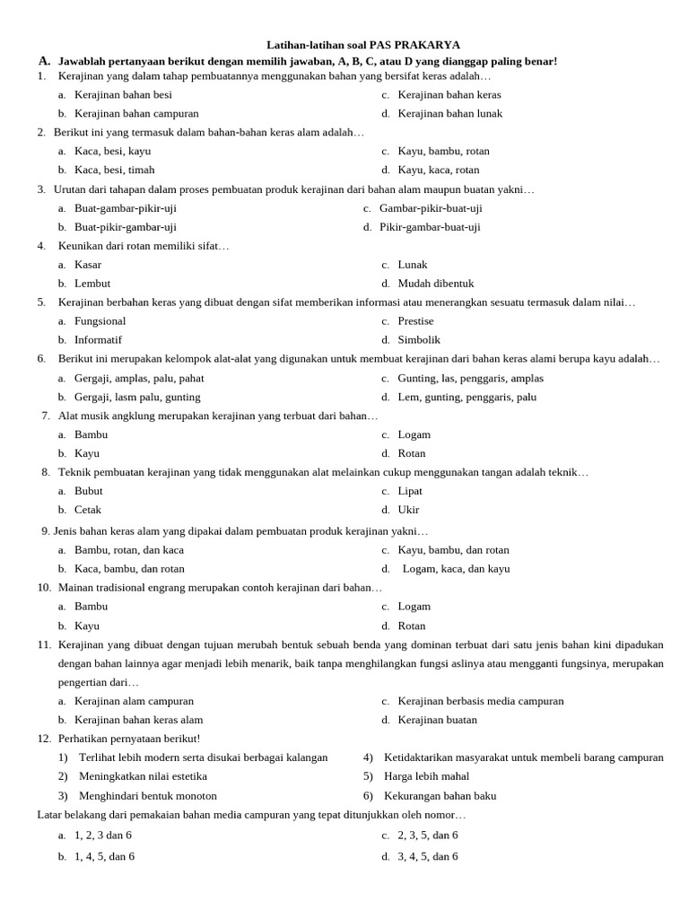 Soal dan Jawaban Kerajinan Bahan Keras | PDF