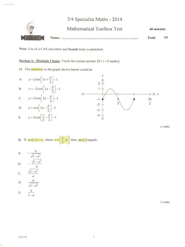 Specialist Maths Toolbox Test | PDF