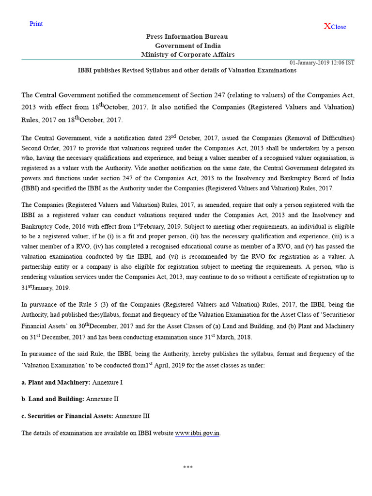 IBBI Publishes Revised Syllabus and Other Details of Valuation Examinations | PDF | Valuation ...