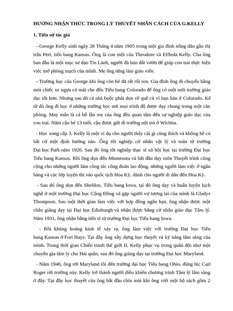 Hướng Nhận Thức Trong Lý Thuyết Nhân Cách Của G.kelly | PDF