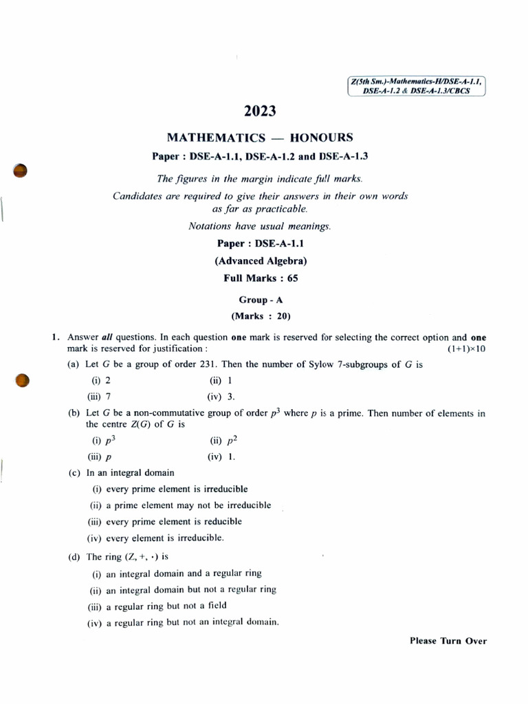 DSE-A-1.1, 1.2, 1.3 | PDF | Group (Mathematics) | Ring (Mathematics)
