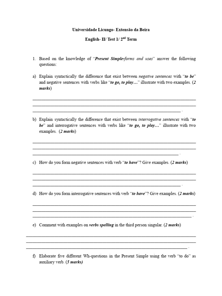 English - II test 1.docx | PDF | Question | English Language