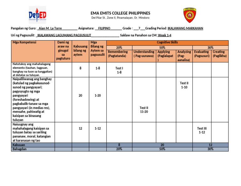 TOS FIL 7-2nd QExam | PDF