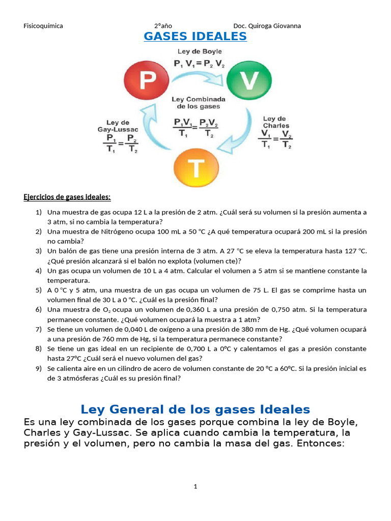 GASES IDEALES Teoria y Ejercicios | PDF | Gases | Mole (Unidad)