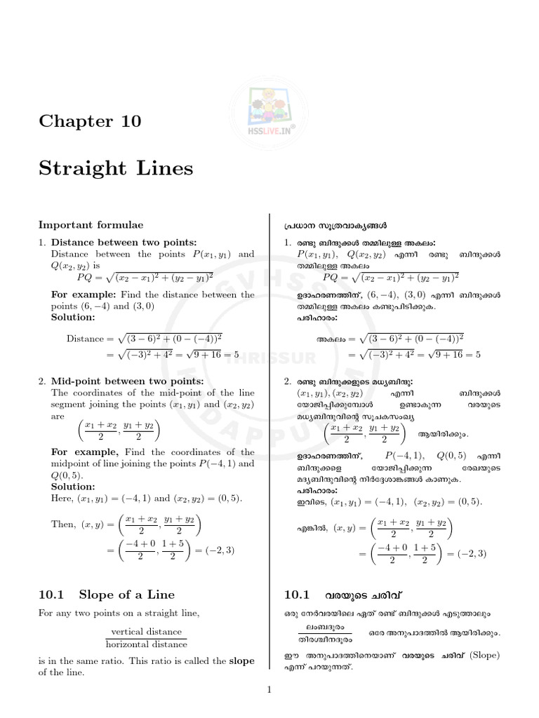 9. Straight Lines | PDF | Slope | Space