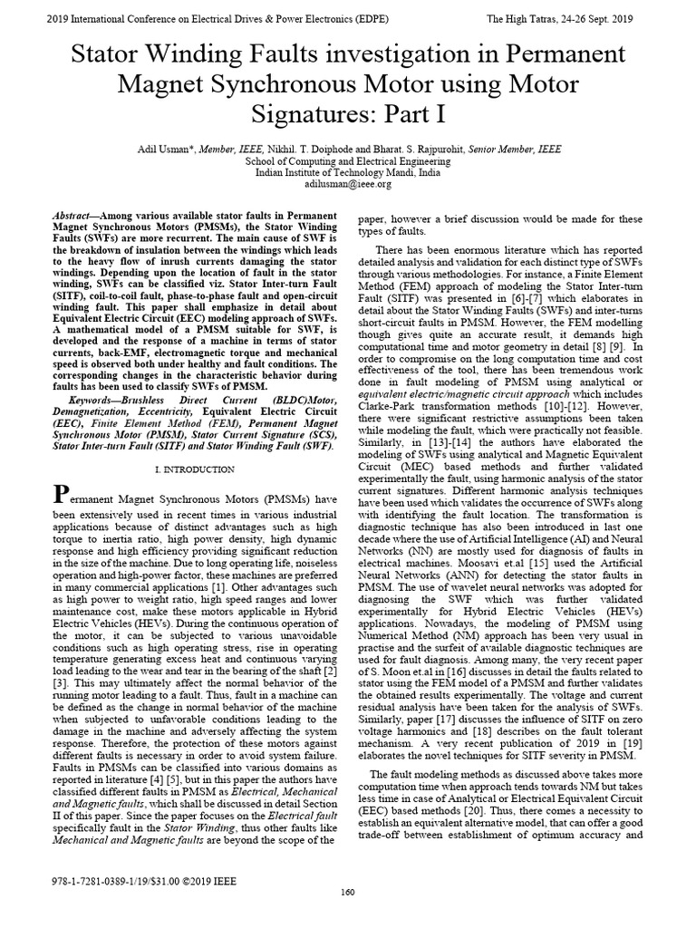 Stator Winding Faults Investigation In Permanent Magnet Synchronous