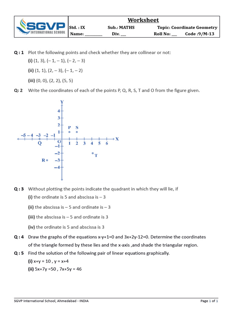 9 - Maths - WS - CH 13 Coordinate Geometry | PDF