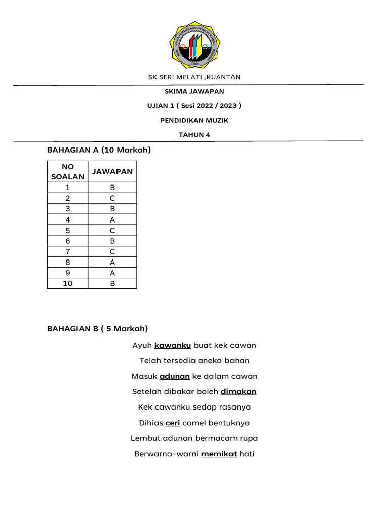 skima jawapan ujian 1 tahun 4 | PDF