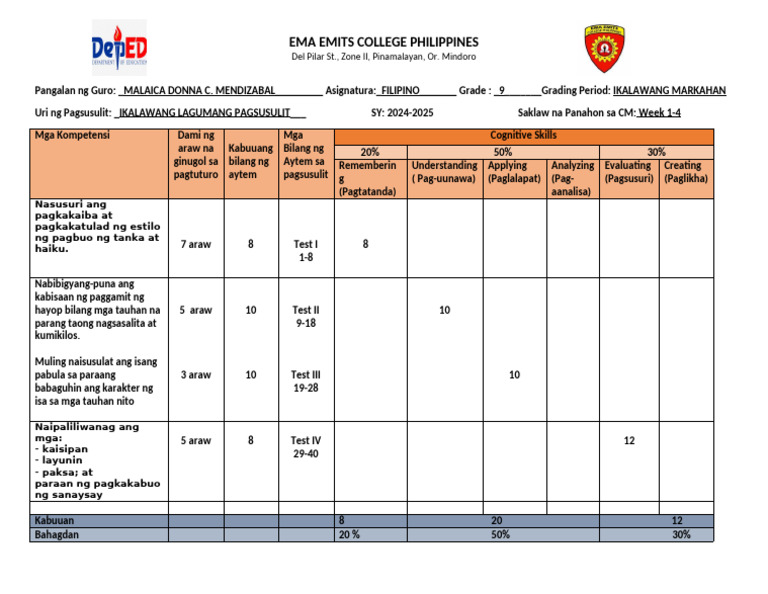 TOS FIL 9 2nd Q | PDF