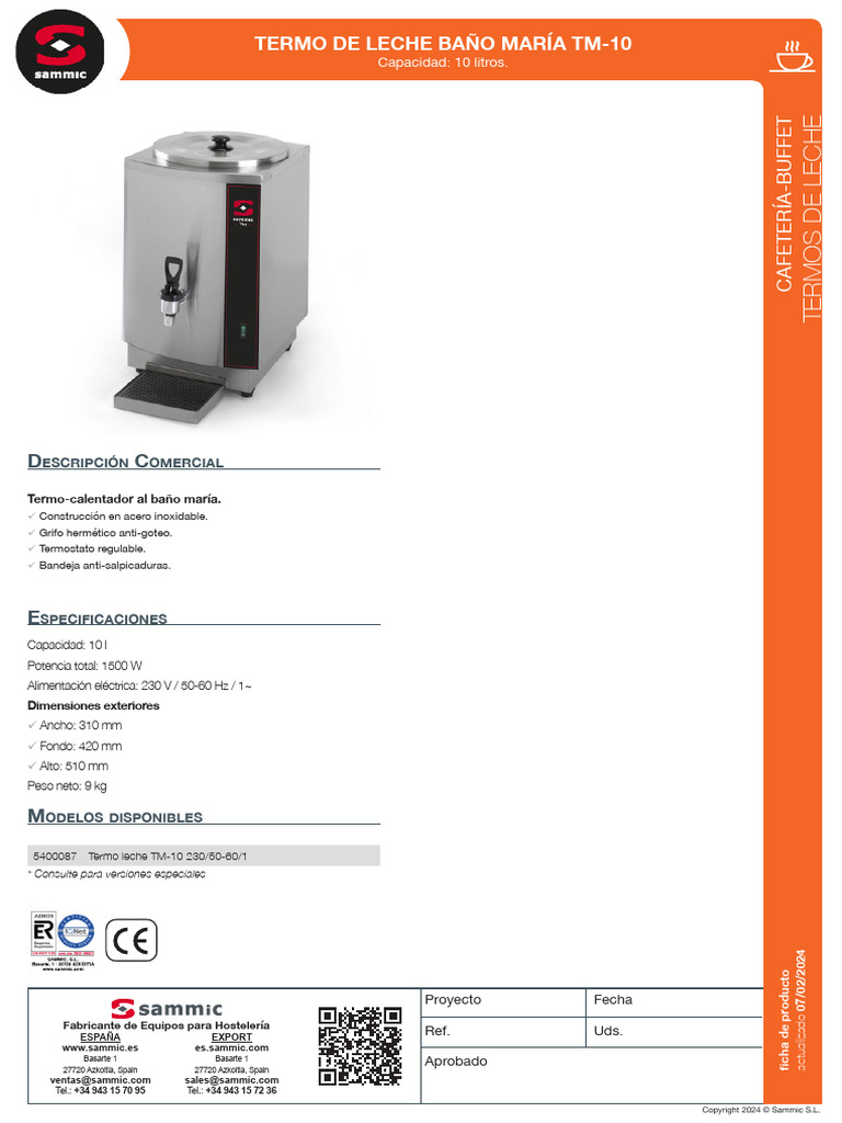 ficha-de-producto-termo-de-leche-bano-maria-tm-10 | PDF