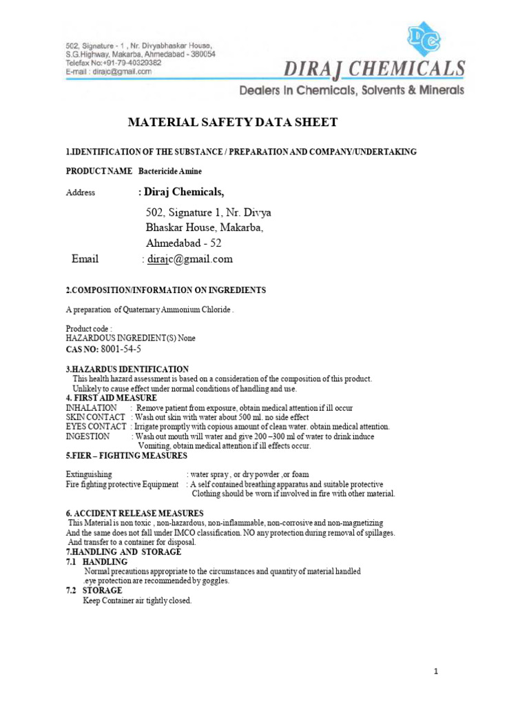 MSDS Bactericide Amine DRJ | PDF | Mercury (Element) | Water