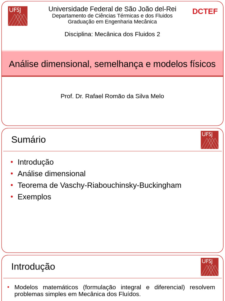 Modulo 1 - Análise Dimensional, Semelhança e Modelos Físicos, Parte 1 ...