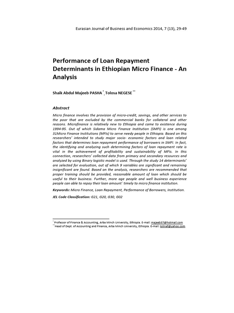 Loan Repayment Factors in Ethiopian MFIs | PDF | Microfinance | Loans