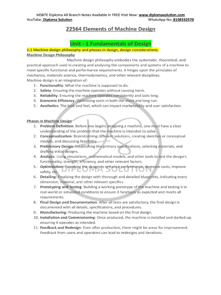 Elements of Machine Design 1 | PDF