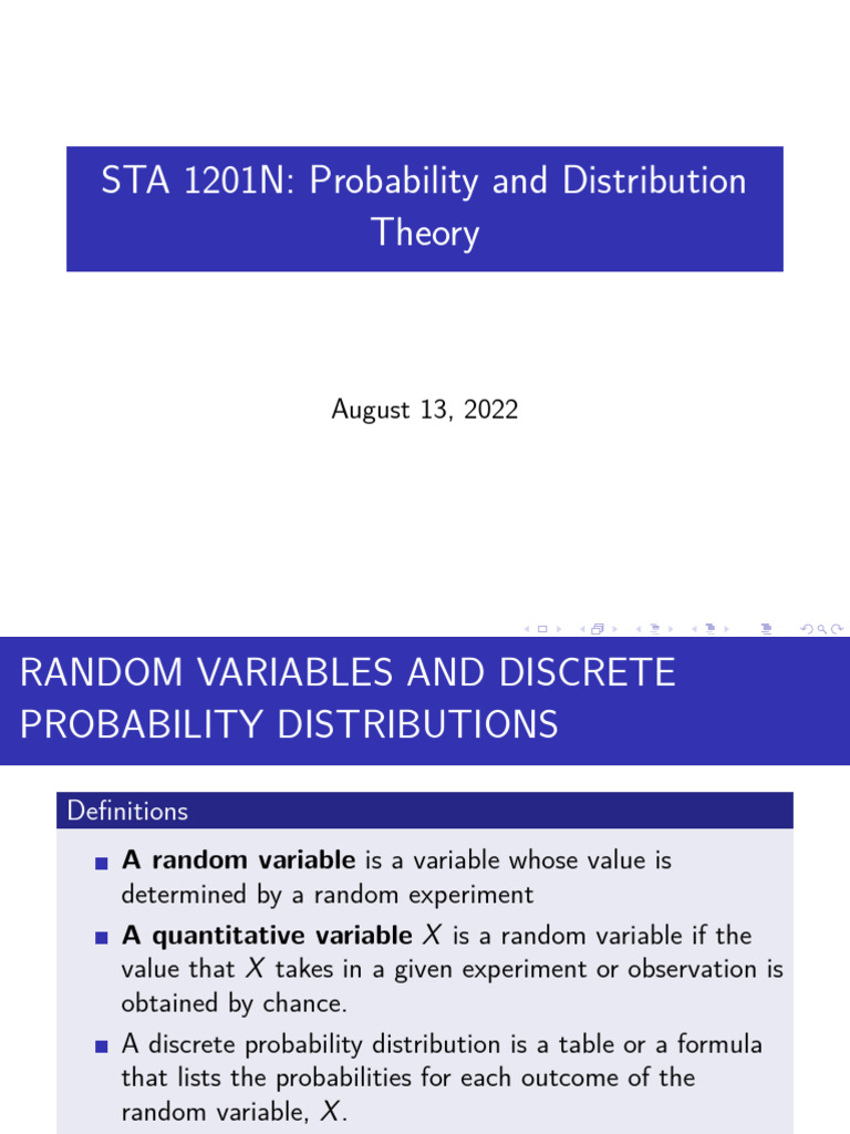 STA 1201N - Lecture 4 - 074824 | PDF | Probability Distribution ...