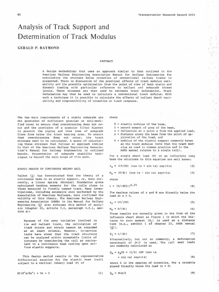 Analysis of Track Support and Dertermination of Track Modulus | PDF ...