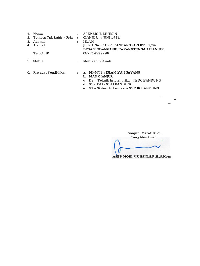 CV Asep Moh Muhsin | PDF