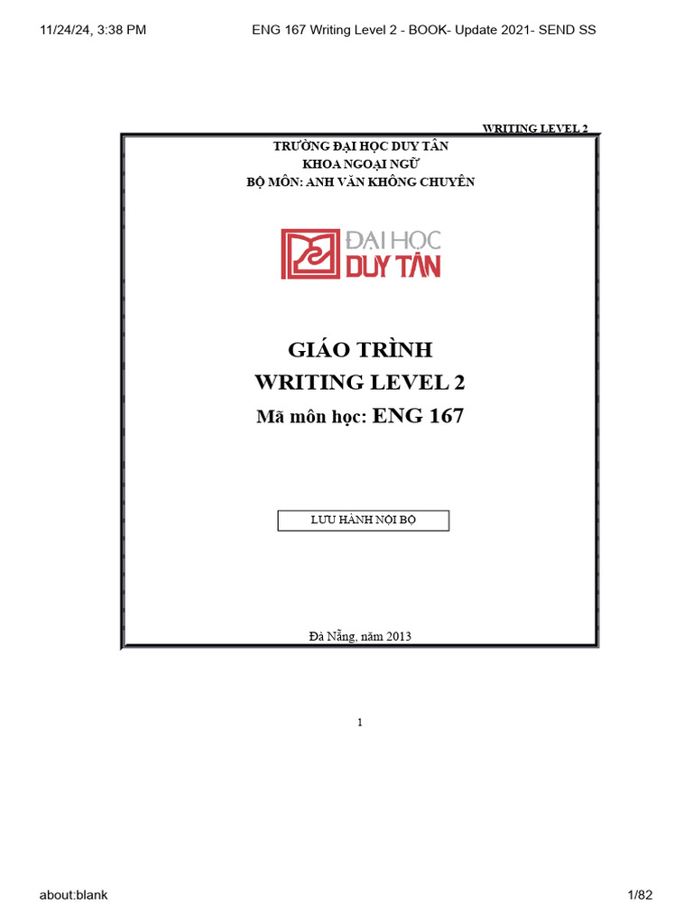 ENG 167 Writing Level 2 - ĐÁP ÁN | PDF | English Language | Syntax