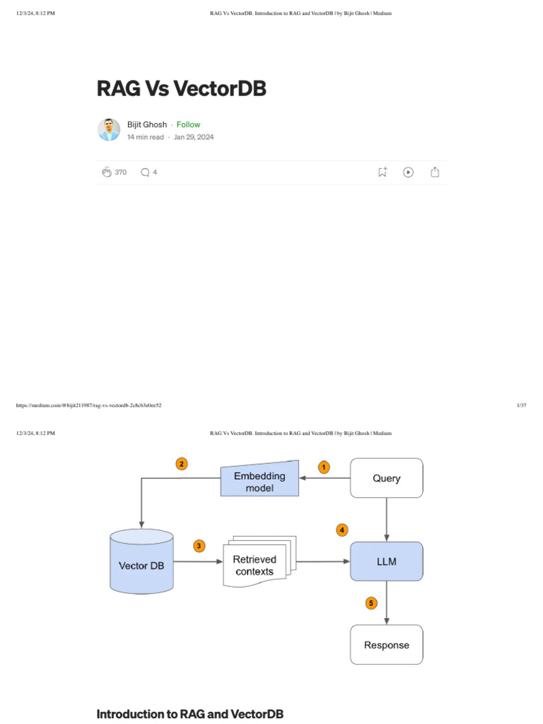 RAG Vs VectorDB. Introduction To RAG and VectorDB - by Bijit Ghosh - Medium | PDF | Databases ...