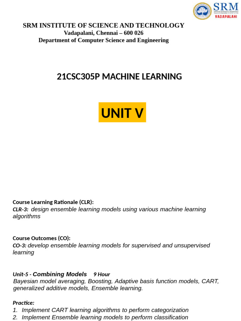 21csc305p Machine Learning Unit 5 | PDF | Machine Learning ...