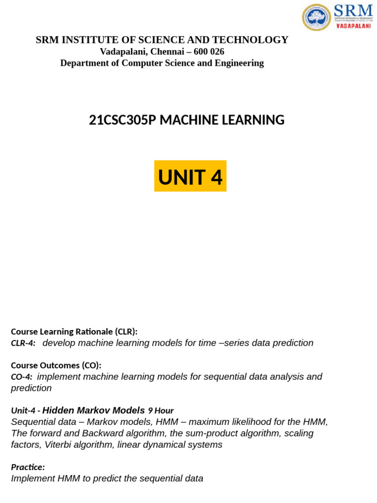21CSC305P ML - Unit4 | PDF | Statistical Theory | Statistical Models