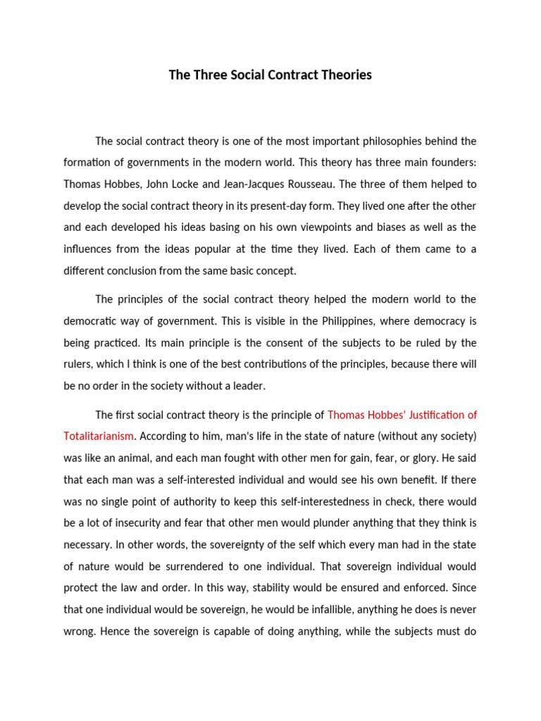 The Three Social Contract Theories | PDF | Social Contract | Sovereignty
