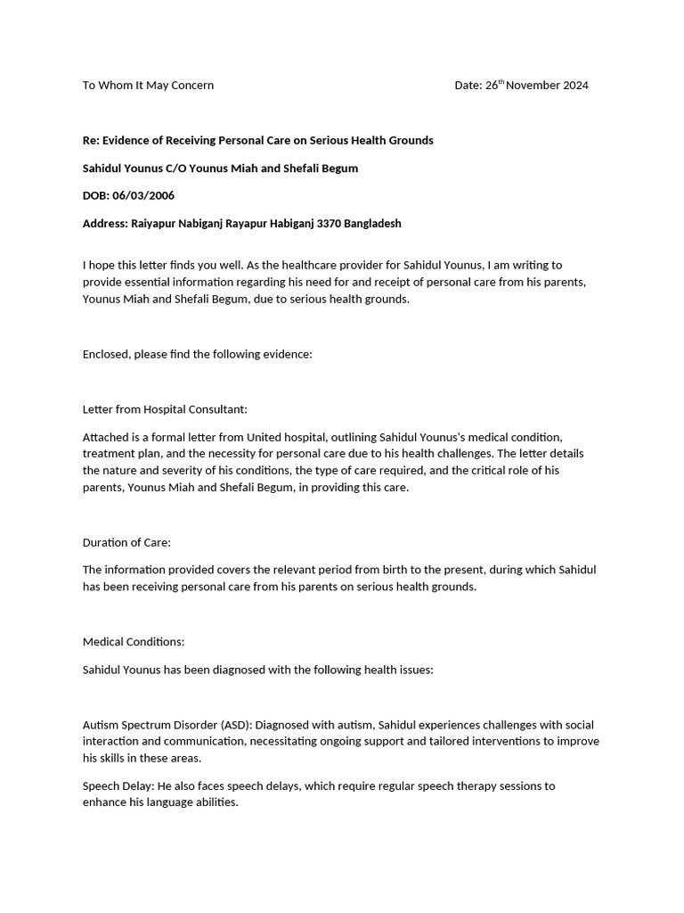 Serious Health Grounds Letter | PDF