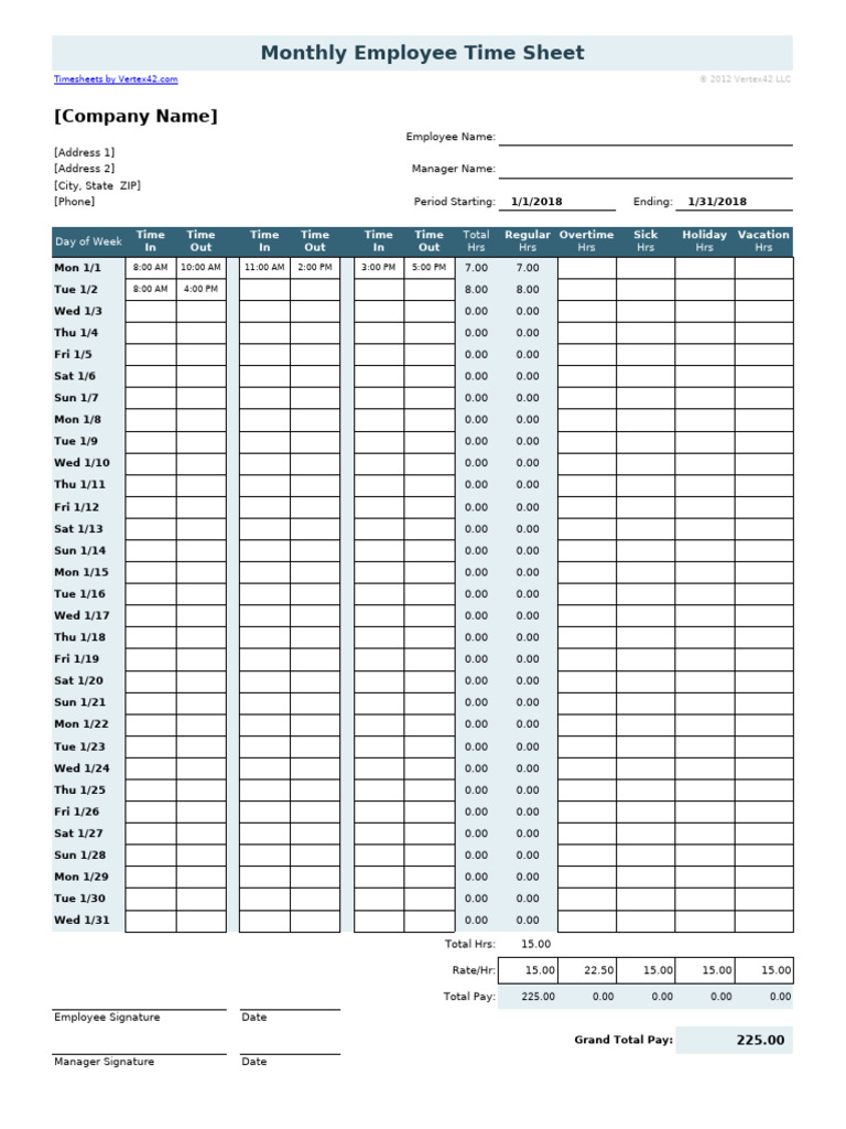 Monthly Employee Time Sheet Template | PDF | Human Resources | Copyright
