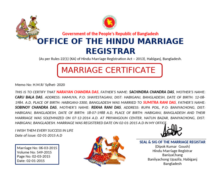 HinduMarriage Certificate | PDF