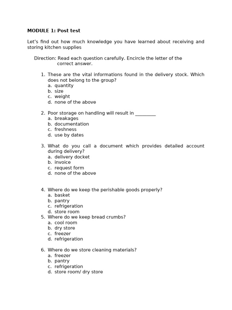 MODULE 1postest and m2 Pre Test | PDF | Cooking | Grilling