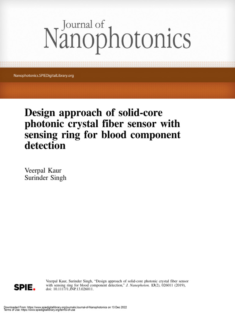 Sensing Ring For Blood Component | PDF | Refractive Index | Optical Fiber
