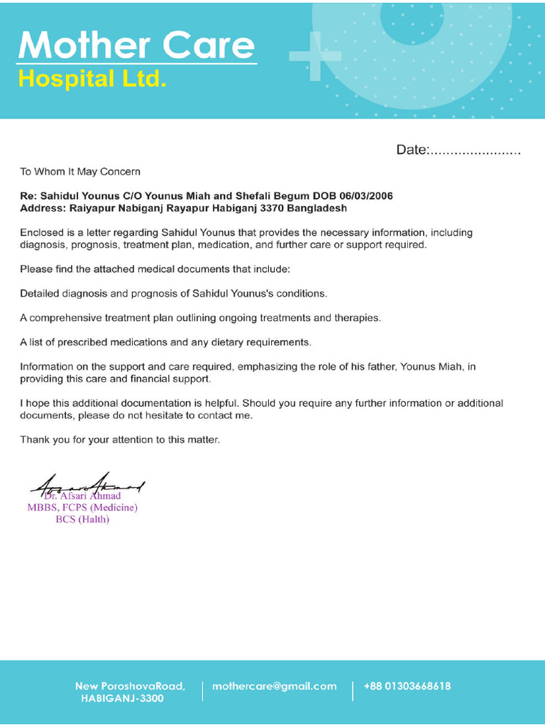 Letter From Doctor With Diagnosis | PDF