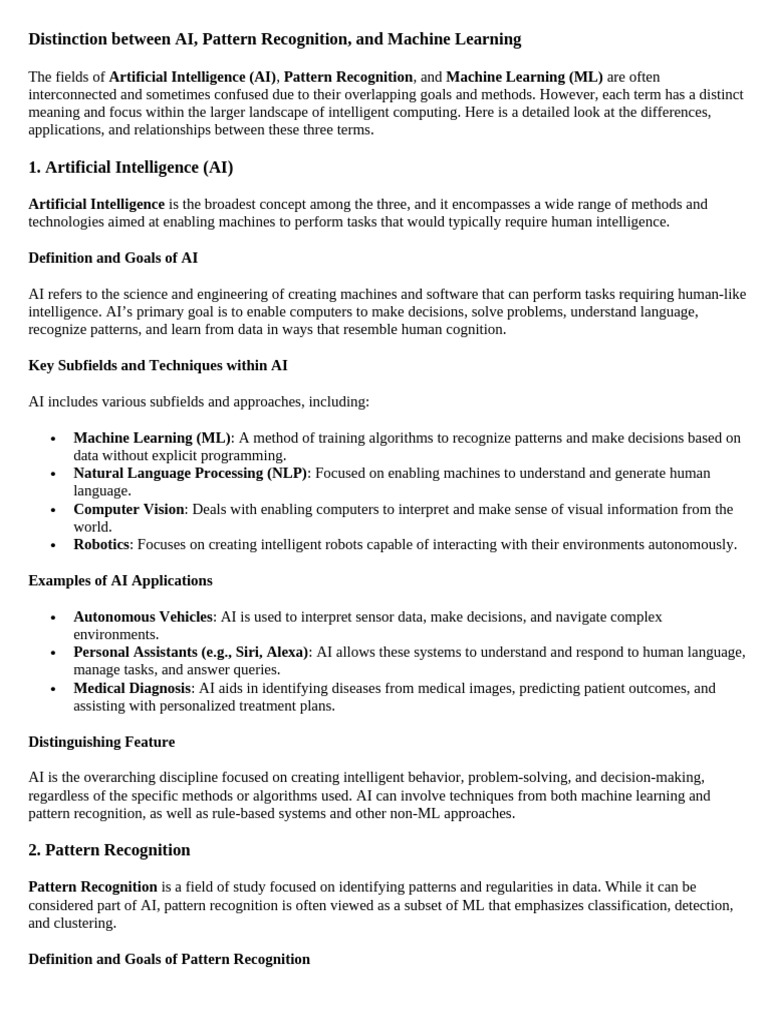 Distinction Between AI, Pattern Recognition, and Machine Learning | PDF ...