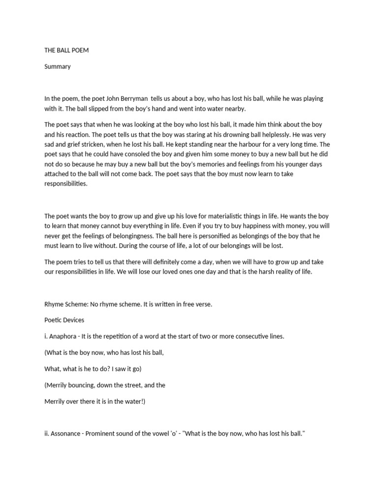 The Ball Poem: Loss and Growth | PDF | Poetry