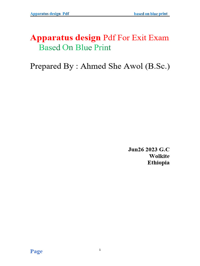 Apparatus Design PDF For Exit Exam Blue Print | PDF | Safety | Materials