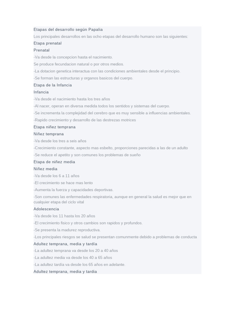 Etapas del desarrollo según Papalia - logoterapia | PDF | Adultos ...