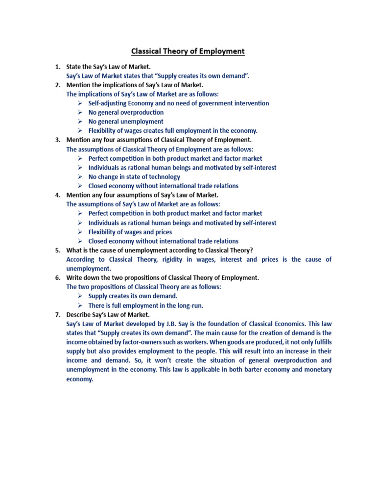 Classical Theory of Employment | PDF | Full Employment | Economics