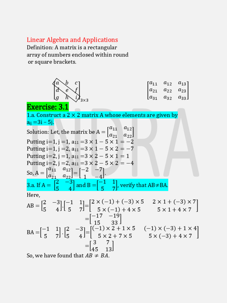 3 Linear Algebra Matrices Pdf Matrix Mathematics System Of Linear Equations