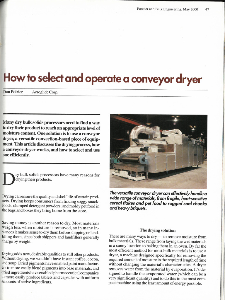How To Select and Operate Conveyor Dryer Aeroglide | PDF