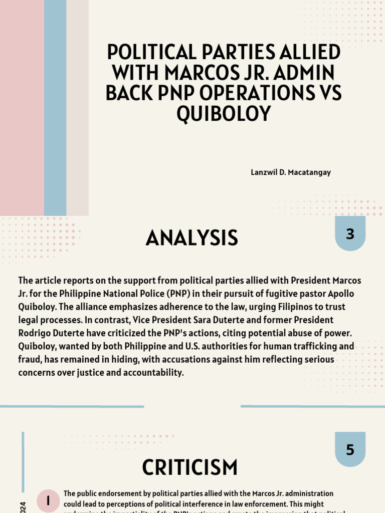 Marcos Jr. Allies and PNP Operations | PDF | Justice | Crime & Violence