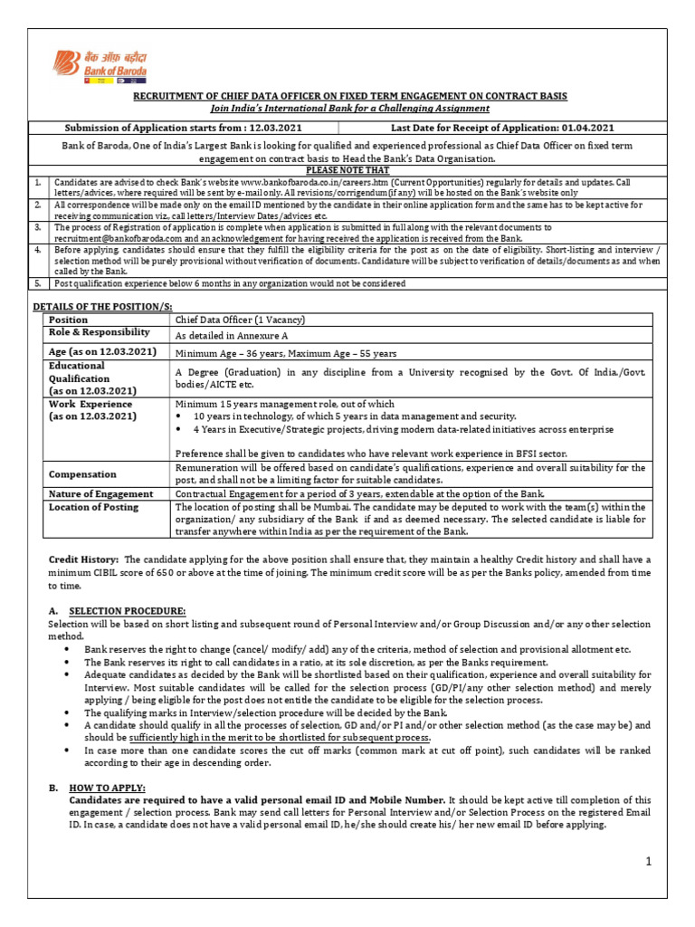 Chief Data Officer Recruitment Notice | PDF | Recruitment | Banks